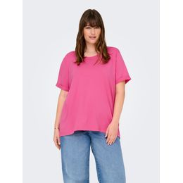 Only CARMAKOMA Damen Kurzarmshirt "CARMOSTER S/S FOLD UP TOP JRS NOOS", rosa, Gr. M, unifarben, Jersey, Obermaterial: 63% Polyester, 33% Viskose, 4%