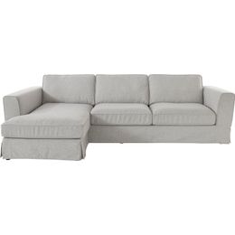 Ecksofa Home Affaire, B:284cm H:83cm T:165cm, grau, 100%PES, Wohnzimmer, Sofas, "Vintage L-Form", 3-Sitzer Polsterecke im Landhausstil, mit