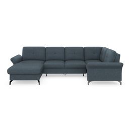 Wohnlandschaft Home Affaire, B:326cm H:91cm T:188cm, blau, 100% Polyester, Sofas, "Calando U-Form", wahlweise mit Bettfunktion, Bettkasten und