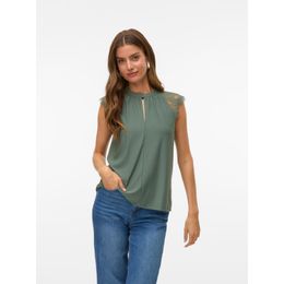 V&eacute;ro Moda VERO MODA Damen Spitzentop "VMMILLA SL LACE TEE", gr&uuml;n, Gr. XS, unifarben, Jersey, Obermaterial: 95% Polyester, 5% Elasthan, Tops, Materialmix,