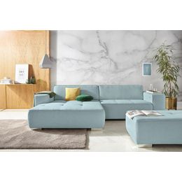 Ecksofa Home Affaire, B:293cm H:78cm T:172cm, blau, Struktur fein (100% Polyester);Luxus-Microfaser weich (90% Polyester, 10% Polyacryl);Struktur