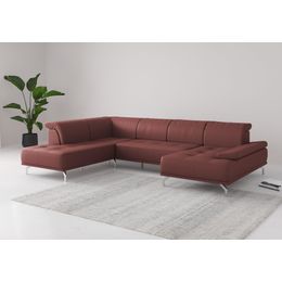 Wohnlandschaft Home Affaire, B:334cm H:81cm T:235cm, rot, Sofas, "Caluna", Inkl.Sitztiefenverstellung, wahlweise mit Kopf- und Armteilverstellung