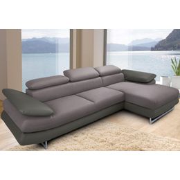 Ecksofa COTTA, B:270cm H:73cm T:167cm, grau, Wohnzimmer, Sofas, "Solution L-Form", mit Arm- & Kopfteilverstellung, wahlweise mit Bettfunktion