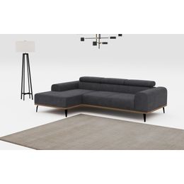 Ecksofa Home Affaire, B:244cm T:157cm, grau, Wohnzimmer, Sofas, "Carlo L-Form", mit Kopfteilverstellung & Holz-Rahmenoptik, wahlweise Relaxfunktion
