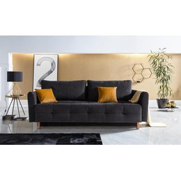 Schlafsofa Home Affaire, B:219cm H:93cm T:88cm, schwarz, Microfaser PRIMABELLE (100% Polyester);Samtoptik (100% Polyester);Zierkissen: 100%Polyester,