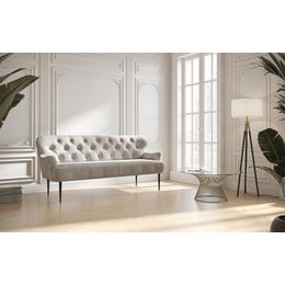 3-Sitzer Home Affaire, B:193cm H:97cm T:87cm, grau, 100% Polyester, Sofas, "Amber", mit Knopfheftung,in verschieden Stoffarten