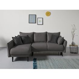 Ecksofa Home Affaire, B:240cm H:95cm T:170cm, schwarz, 100% Polyester, Wohnzimmer, Sofas, "Asra L-Form", incl. Bettfunktion und Bettkasten,