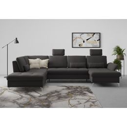 Wohnlandschaft Home Affaire, B:347cm H:89cm T:224cm, grau, 100%Polyester, Sofas, "Palm Beach U-Form", Federkern, mit Sitztiefenverstellung, wahlweise