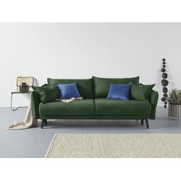 Schlafsofa Collection AB, B:228cm H:95cm T:104cm, gr&uuml;n, 100% Polyester, Wohnzimmer, Sofas, "Asra", incl. Bettfunktion und Bettkasten, Seitentasche im