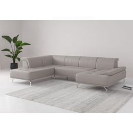 Wohnlandschaft Home Affaire, B:334cm H:81cm T:235cm, grau, Sofas, "Caluna", Inkl.Sitztiefenverstellung, wahlweise mit Kopf- und Armteilverstellung