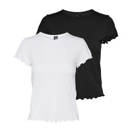 V&eacute;ro Moda VERO MODA Damen Kurzarmshirt "VMBARBARA SS SHORT TOP JRS NOOS 2-PACK", wei&szlig;, Gr. L, unifarben, Jersey, Obermaterial: 48% Baumwolle, 48% Modal, 4%