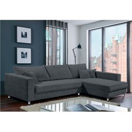 Ecksofa Home Affaire, B:252cm H:89cm, grau, 92% Polyester / 8% Nylon, Wohnzimmer, Sofas, "153", Inkl. Schlaffunktion und gro&szlig;en Strauraum