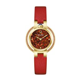 Bulova Damen Quarzuhr "Rubaiyat"rot, Armbanduhren, Armbanduhr, Damenuhr, Lederarmband, analog, Feueropal, Rubin