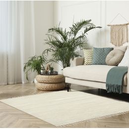 Teppich OTTO HOME, B:120cm H:5mm L:180cm, beige, Baumwolle, Wohnzimmer, Teppiche, "Cadis", Wendeteppich, mit Fransen, Uni Farben, handgewebt, reine