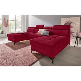 Wohnlandschaft Home Affaire, B:296cm H:83cm T:173cm, rot, Webstoff (100% Polyester);Luxus-Microfaser Paris (90% Polyester/10% Polyamid);Struktur fein