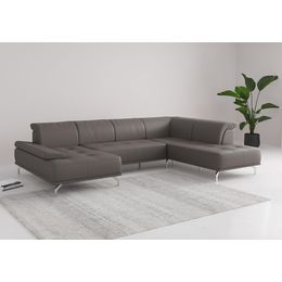 Wohnlandschaft Home Affaire, B:334cm H:81cm T:235cm, braun, Sofas, "Caluna", Inkl.Sitztiefenverstellung, wahlweise mit Kopf- und Armteilverstellung