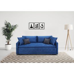 Schlafsofa Home Affaire, B:218cm H:97cm T:96cm, blau, 100%Polyester, Wohnzimmer, Sofas, "Potsdam", mit Boxspringaufbau, Bettfunktion & Bettkasten,