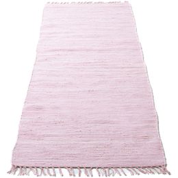 Teppich OTTO HOME, B:70cm H:5mm L:250cm, rosa, Baumwolle, Wohnzimmer, Teppiche, "Paul", Wendeteppich, Uni, handgewebt, mit Fransen, reine Baumwolle,