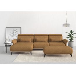 Ecksofa Home Affaire, B:324cm H:93cm T:184cm, gelb, 100% Polyester, Wohnzimmer, Sofas, "Fjord L-Form", massiv, wahlweise mit Armlehnfunktion, Kopf-