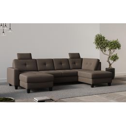Wohnlandschaft Home Affaire, B:304cm H:91cm T:170cm, braun, 90% Polyester 10% Polyamid, Sofas, "Varese", wahlweise mit Bettfunktion und Bettkasten