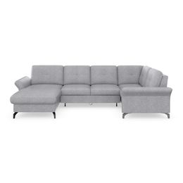 Wohnlandschaft Home Affaire, B:326cm H:91cm T:188cm, silber, 100% Polyester, Sofas, "Calando U-Form", wahlweise mit Bettfunktion, Bettkasten und