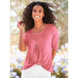 Kurzarmshirt Heine "Shirt", Damen, Gr. 36, rosa (flamingo), 95% Viskose, 5% Elasthan, unifarben, V-Ausschnitt, Shirts