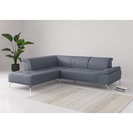 Ecksofa Home Affaire "Caluna", bunt (graublau), B:274cm H:81cm T:235cm, Sofas, Ecksofa, Inkl.Sitztiefenverstellung, wahlweise mit Kopf- und Armteilverstellung