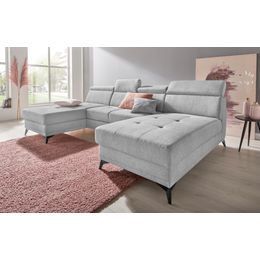Wohnlandschaft Home Affaire, B:296cm H:83cm T:173cm, grau, Webstoff (100% Polyester);Luxus-Microfaser Paris (90% Polyester/10% Polyamid);Struktur
