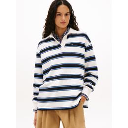 Sweatshirt Tommy Jeans "TJW RLX S-FLAG STRIPE RUGBY EXT", Damen, Gr. XXXL(46), ecru, multi stripe, Sweatware, Obermaterial: 100% Baumwolle, gestreift, relaxed fit normal, Rundhals, Rippb&uuml;ndchen, Sweatshirts Sweatshirt