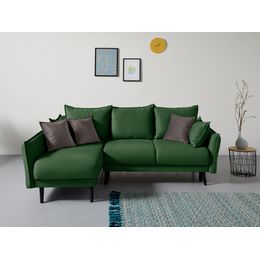 Ecksofa Home Affaire "Asra L-Form", gr&uuml;n (flaschengr&uuml;n, olivegr&uuml;n), B:240cm H:95cm T:170cm, 100% Polyester, Sofas, Ecksofa, incl. Bettfunktion und Bettkasten, Seitentasche im Armteil, Federkern