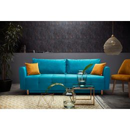 Schlafsofa Home Affaire "Nordic", blau (petrol), B:219cm H:93cm T:88cm, Microfaser PRIMABELLE (100% Polyester);Samtoptik (100% Polyester);Zierkissen: 100%Polyester, Sofas, Schlafsofa, mit Federkern und Metallbeinen, Steppung im Sitzbereich