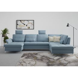 Wohnlandschaft Home Affaire, B:347cm H:89cm T:224cm, blau, 98%Polyester, 2%Polyamid, Sofas, "Palm Beach U-Form", Federkern, mit