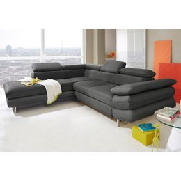 Ecksofa COTTA, B:262cm H:73cm T:228cm, grau, Wohnzimmer, Sofas, "Solution L-Form", mit Arm- & Kopfteilverstellung, wahlweise mit Bettfunktion