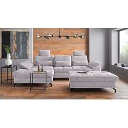 Ecksofa OTTO HOME, B:301cm H:89cm T:176cm, silber, 100% Polyester;Samtoptik (100% Polyester), Wohnzimmer, Sofas, "Costello L-Form, B: 301 cm mit