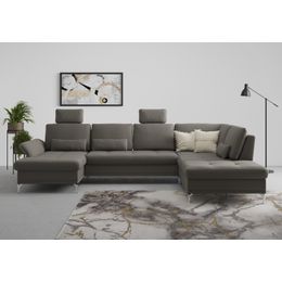 Wohnlandschaft Home Affaire, B:347cm H:89cm T:224cm, braun, 100%Polyester, Sofas, "Palm Beach U-Form", Federkern, mit Sitztiefenverstellung,