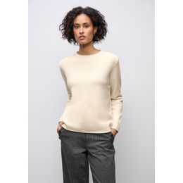 Rundhalspullover Street One, Damen, Gr. 40, soft beige, Web, 37% Polyacryl, 29% Baumwolle, 29% Polyester, 5% Nylon, unifarben, normal normal, Rundhals, Rippb&uuml;ndchen, Pullover Rundhalspullover, mit Rundhalsausschnitt