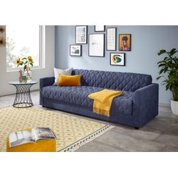 Schlafsofa Home Affaire, B:226cm H:78cm T:86cm, blau, Wohnzimmer, Sofas, "Kelly", Topper inklusive; mit Federkern, Bezug ist abnehmbar