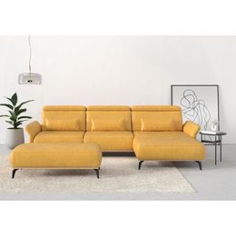 Ecksofa Home Affaire, B:324cm H:93cm T:184cm, gelb, 100% Polyester, Wohnzimmer, Sofas, "Fjord L-Form", massiv, wahlweise mit Armlehnfunktion, Kopf-