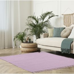 Teppich OTTO HOME, B:90cm H:5mm L:160cm, rosa, Baumwolle, Wohnzimmer, Teppiche, "Cadis", Wendeteppich, mit Fransen, Uni Farben, handgewebt, reine