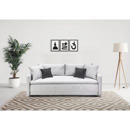 Schlafsofa Home Affaire, B:218cm H:97cm T:96cm, silber, 100%Polyester, Wohnzimmer, Sofas, "Potsdam", mit Boxspringaufbau, Bettfunktion & Bettkasten,
