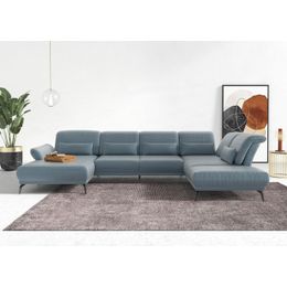 Sit & More Wohnlandschaft SIT & MORE, B:382cm H:88cm T:242cm, blau, 100% Polyester, Sofas, "Coco U-Form", Sitztiefen-, Arm- und Kopfteilverstellung, Cord-Bezug,