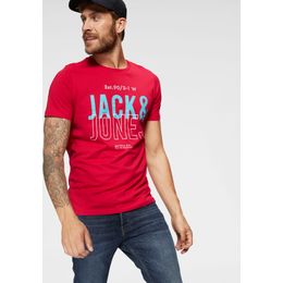 Jack & Jones JACK & JONES Herren T-Shirt "JCOKOMPO Kurzarm-Design mit Print und optimaler Passform", rot, Gr. XL, Single Jersey, Obermaterial: 100% Baumwolle,
