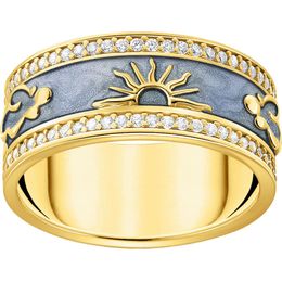 Thomas Sabo Damen Fingerring "blau mit kosmischen Symbolen", 52, Silber 925 (recycelt), 8mm, wei&szlig;, Silber 925 (recycelt), Fingerringe, mit Zirkonia