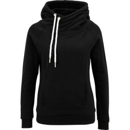 Rundhalspullover Urban Classics "Urban Classics Damen Ladies Raglan High Neck Hoody", Damen, Gr. M, schwarz, 63% Baumwolle, 37% Polyester, unifarben, normal, ohne Ausschnitt, Pullover Rundhalspullover