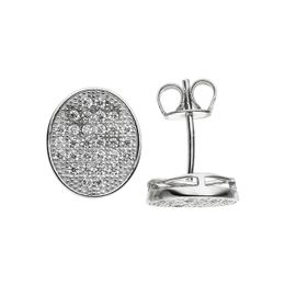 Paar Ohrstecker Jobo "Ohrringe Silberohrringe oval 11 mm", silber 925, wei&szlig;, Ohrringe, Damen, Silber 925 (Sterlingsilber), 925 Silber mit 60 Zirkonia