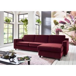 Ecksofa, B:270cm H:80cm T:151cm, rot, ATLANTIC HOME COLLECTION, Samtvelours (100% Polyester), Wohnzimmer, Sofas, "Luka L-Form", pflegeleichter