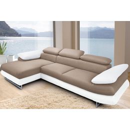Ecksofa COTTA, B:270cm H:73cm T:167cm, wei&szlig;, Wohnzimmer, Sofas, "Solution L-Form", mit Arm- & Kopfteilverstellung, wahlweise mit Bettfunktion