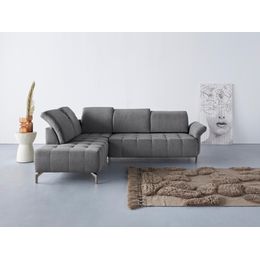 Ecksofa Home Affaire, B:260cm H:79cm T:220cm, grau, 100% Polyester, Wohnzimmer, Sofas, "Fresh L-Form", Federkern, wahlweise Kopfteilverstellung und
