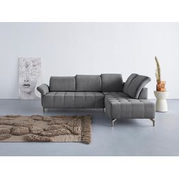 Ecksofa Home Affaire, B:260cm H:79cm T:220cm, grau, 100% Polyester, Wohnzimmer, Sofas, "Fresh L-Form", Federkern, wahlweise Kopfteilverstellung und