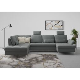 Wohnlandschaft Home Affaire, B:347cm H:89cm T:224cm, grau, 100%Polyester, Sofas, "Palm Beach U-Form", Federkern, mit Sitztiefenverstellung, wahlweise
